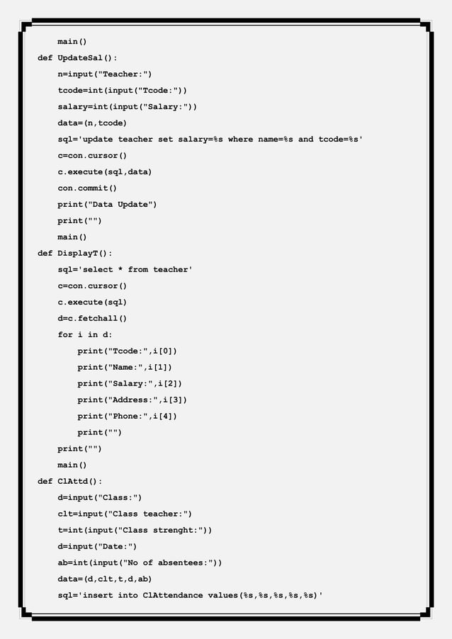 Computer Project for class 12 CBSE on school management | PDF