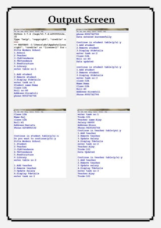 Computer Project for class 12 CBSE on school management | PDF