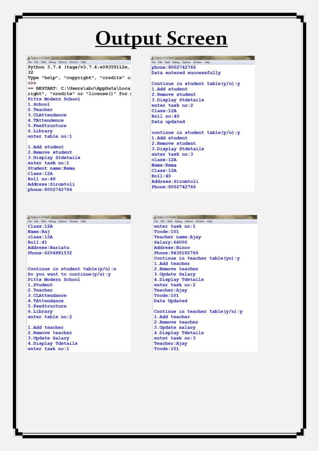 Computer Project for class 12 CBSE on school management | PDF