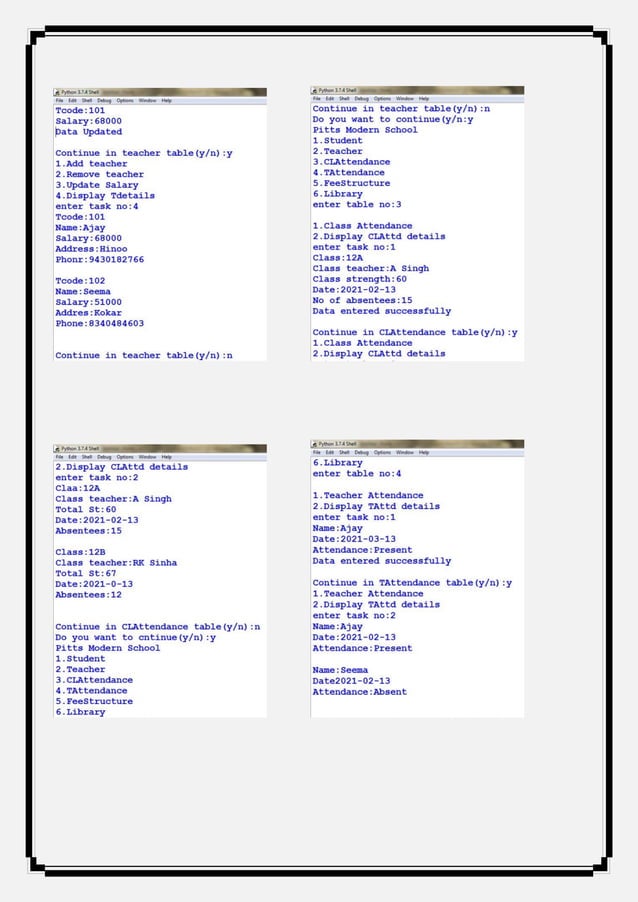 Computer Project for class 12 CBSE on school management | PDF