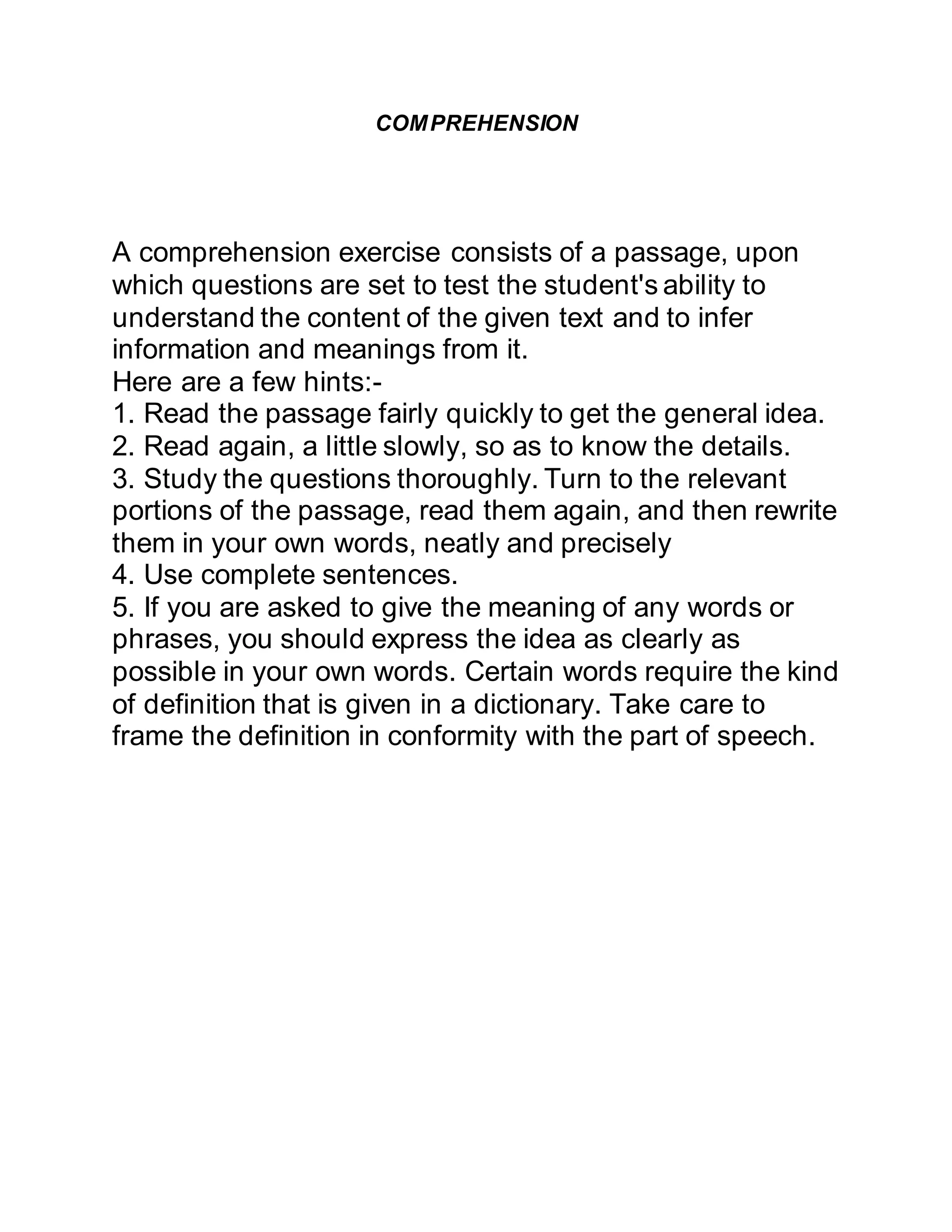 Comprehension | DOCX