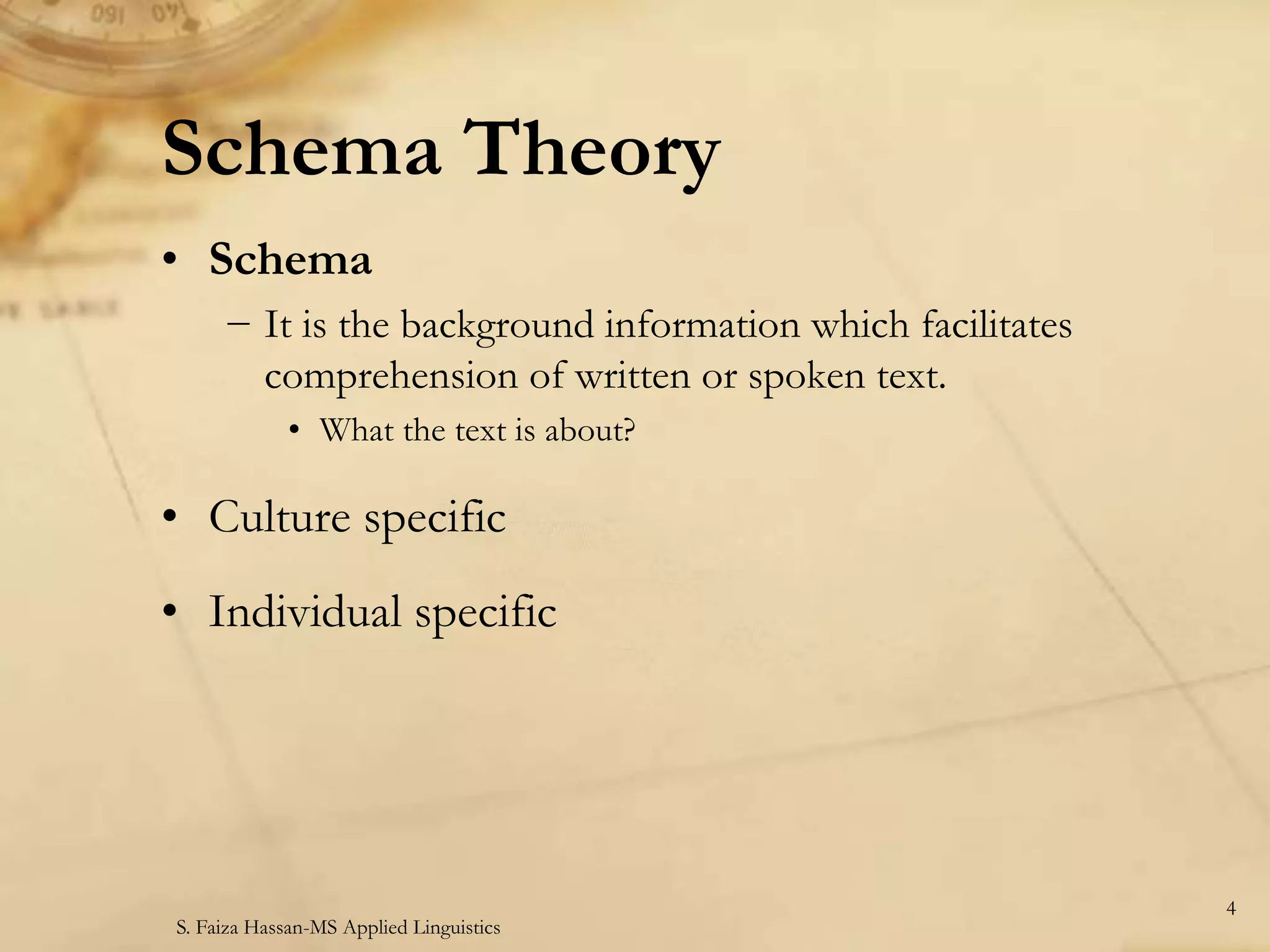 English Language Teaching: Schema and Script Theory (Reading & writing Process with L2 ...