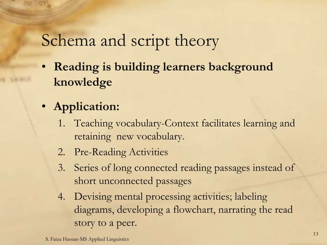 English Language Teaching: Schema and Script Theory (Reading & writing Process with L2 ...