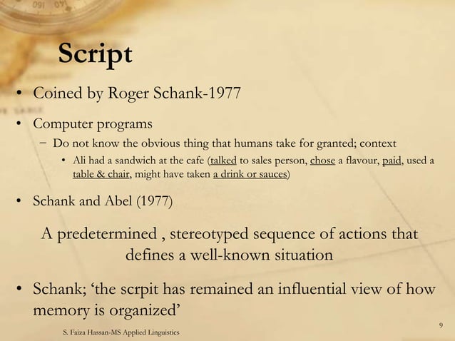 English Language Teaching: Schema and Script Theory (Reading & writing ...