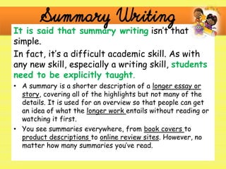 Scaffolding Summary Writing | PPT