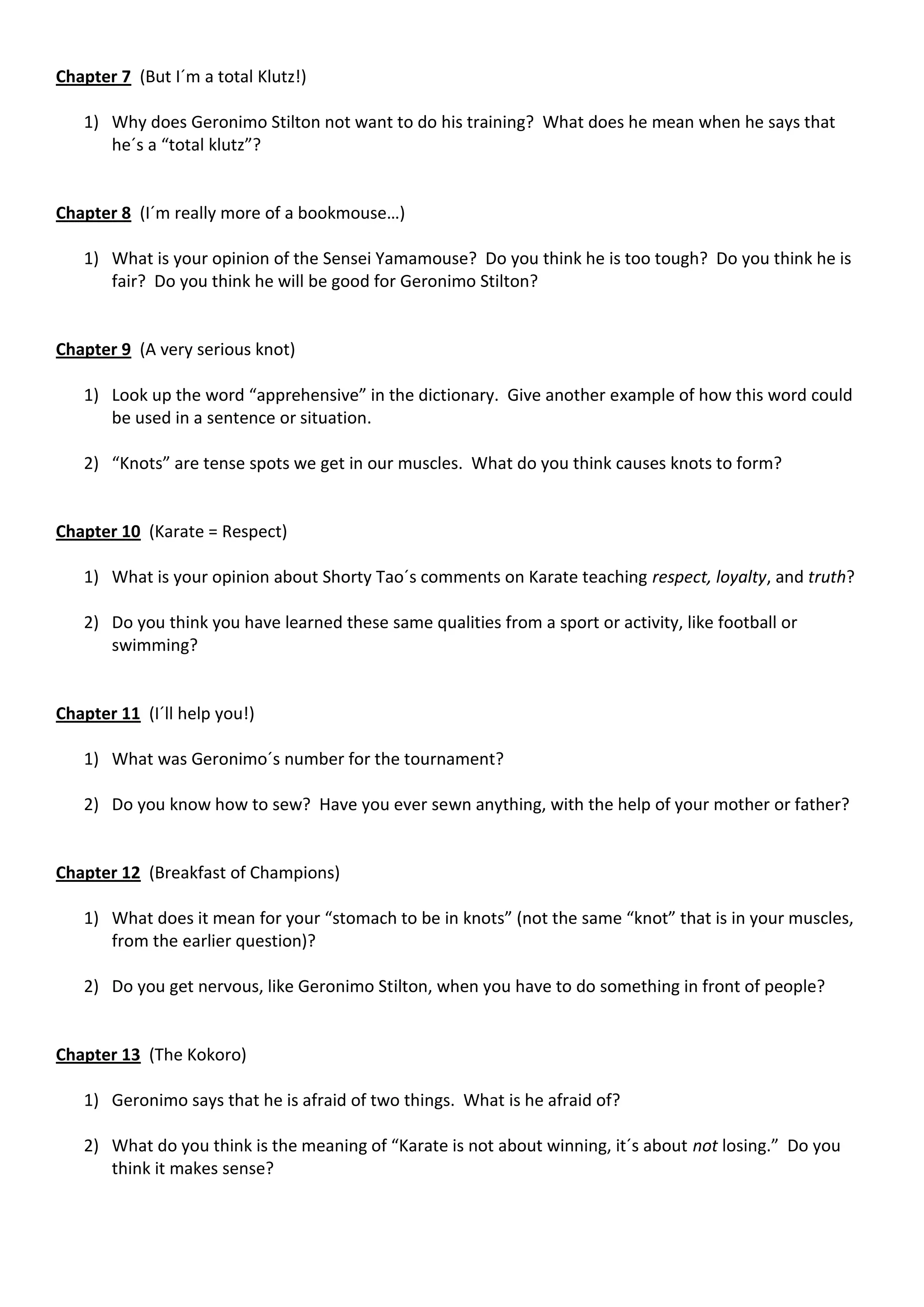 Comprehension questions geronimo stilton | DOC