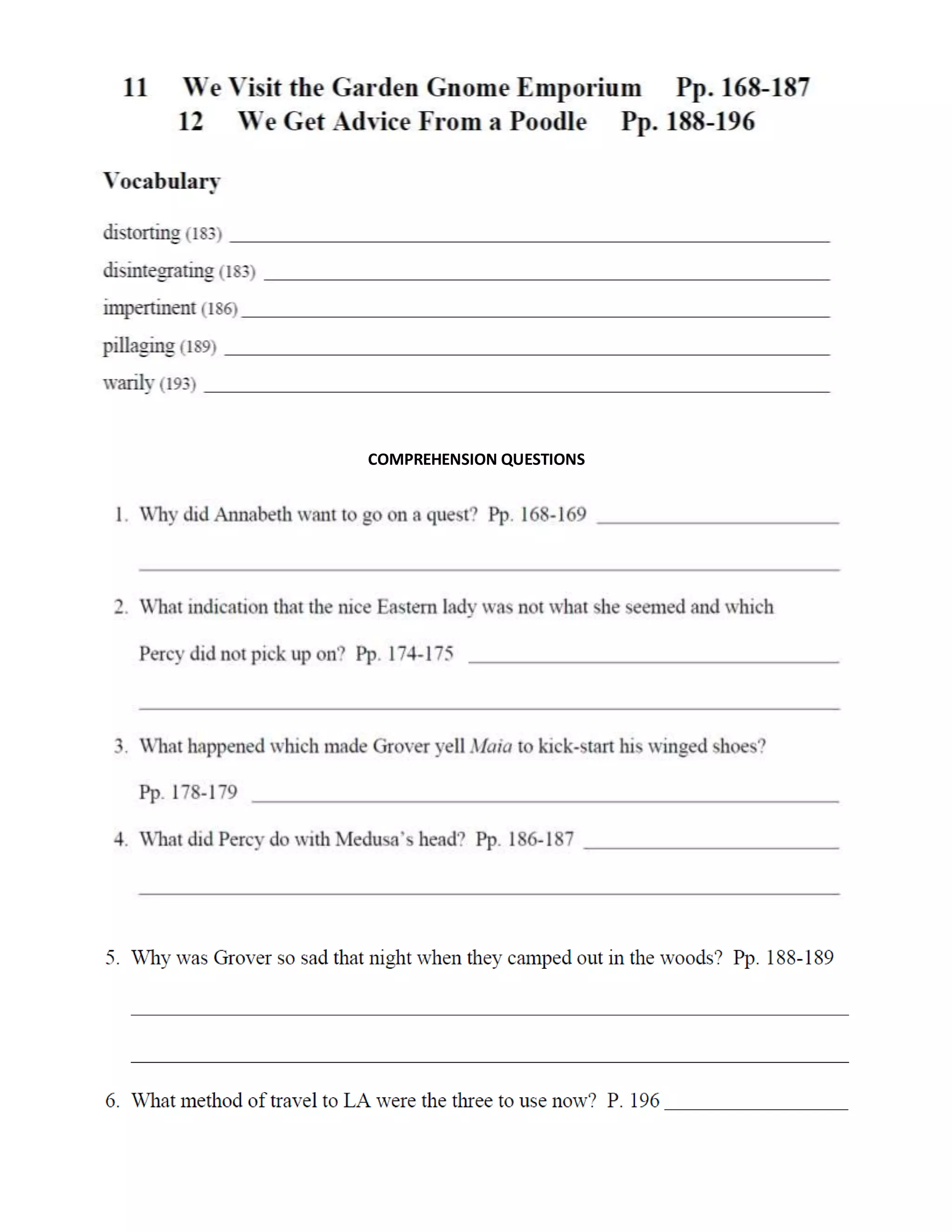 Comprehension questions chapters 11 12 | DOCX | Fiction | Books and ...