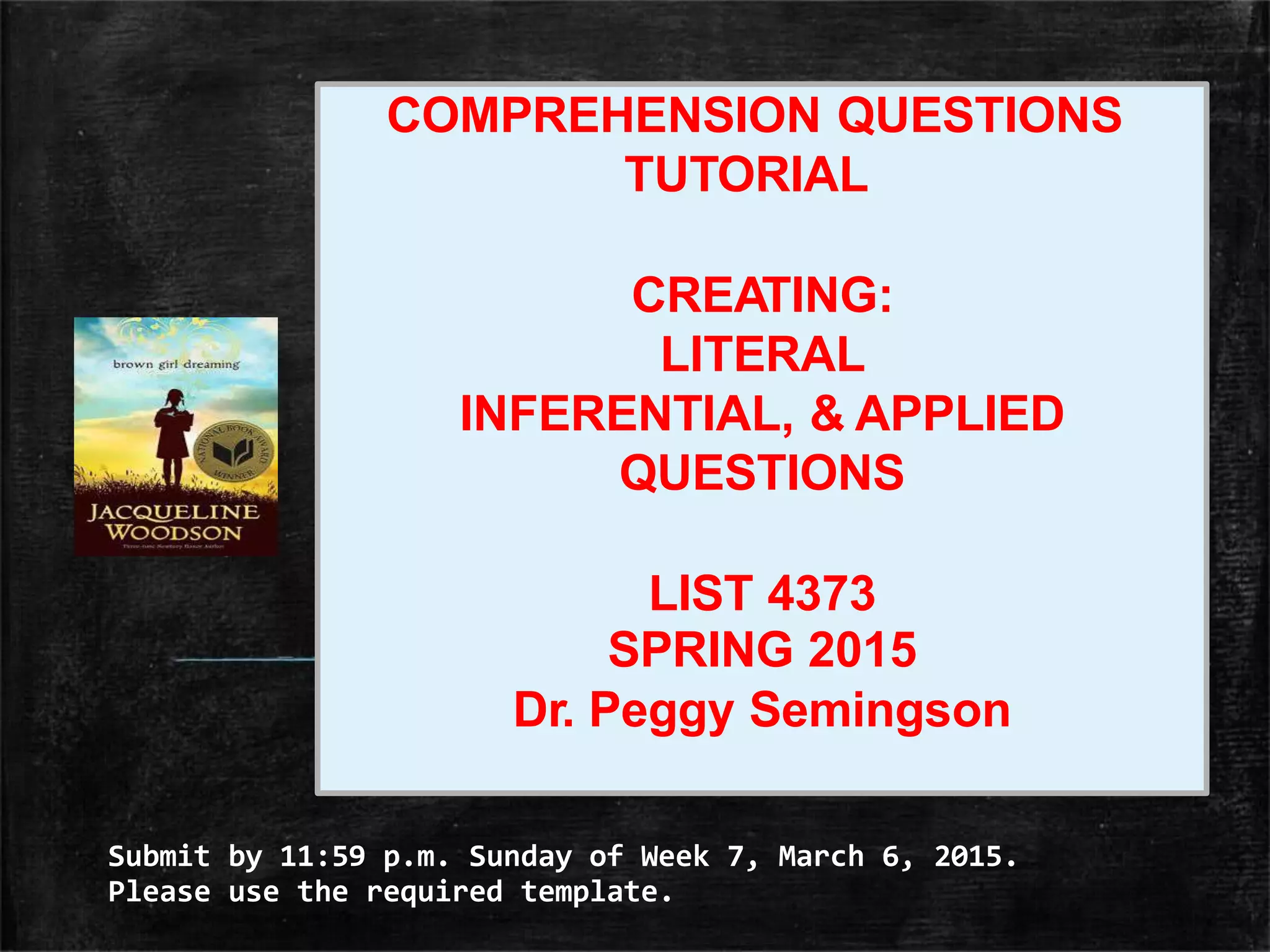 Comprehension Questions Tutorial (Literal, Inferential, Applied) | PPTX
