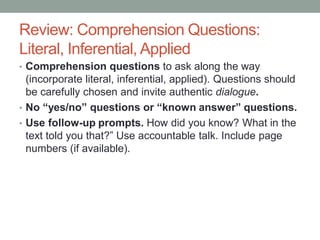 Comprehension Questions Tutorial (Literal, Inferential, Applied) | PPTX