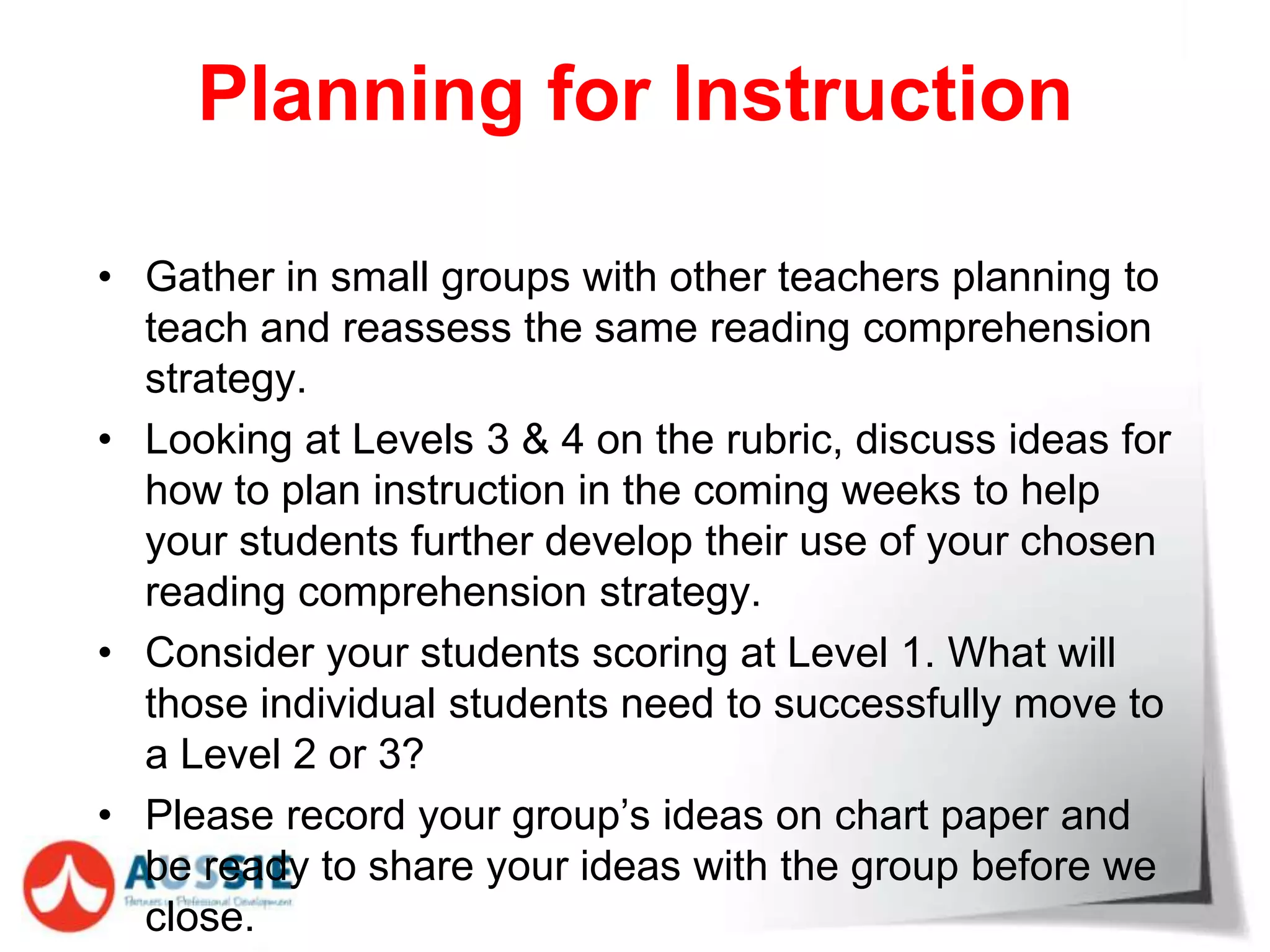 Reciprocal Reading Comprehension Rubric MSQI ELA Department ...