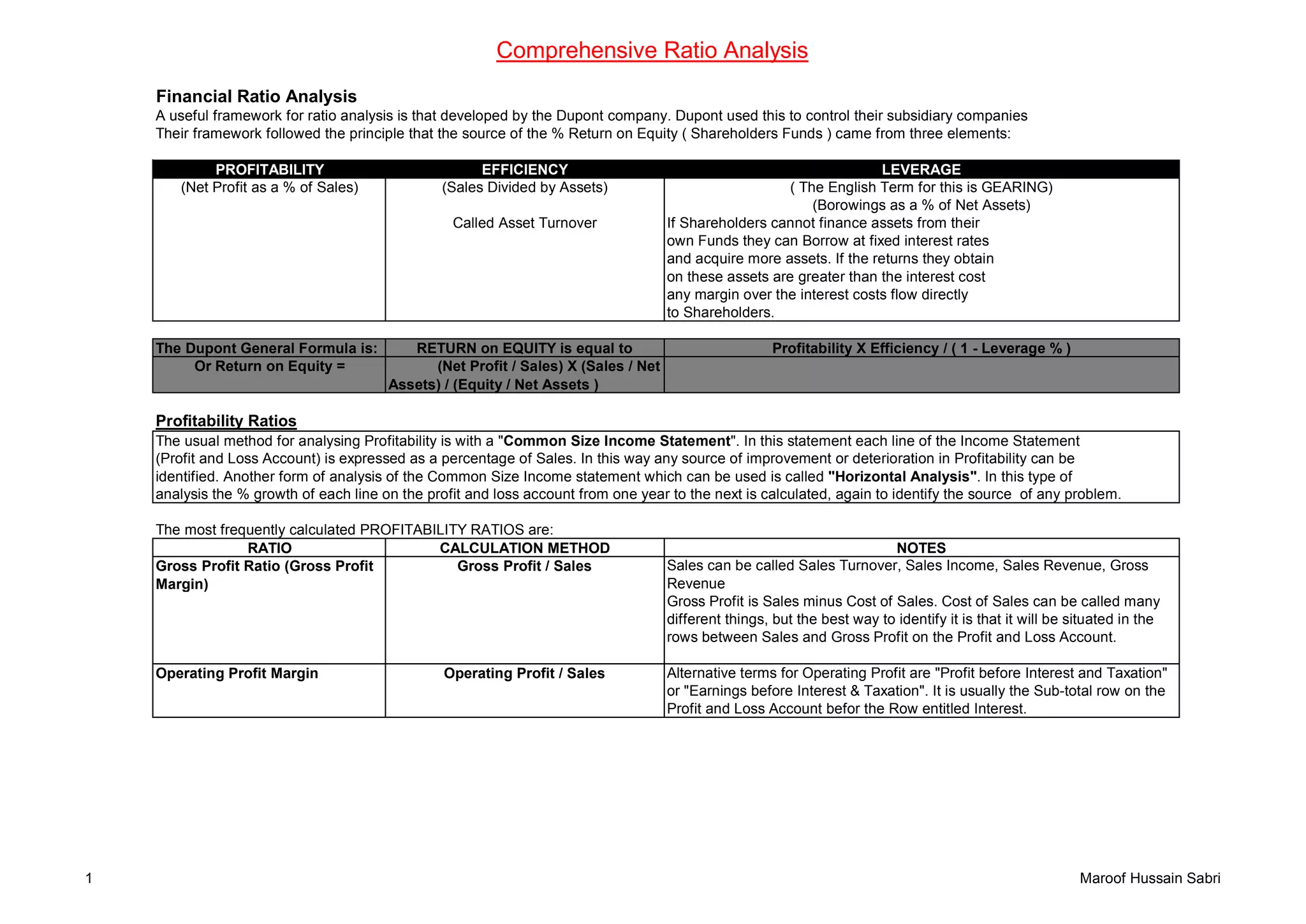 Comprehensive Ratio Analysis | PDF