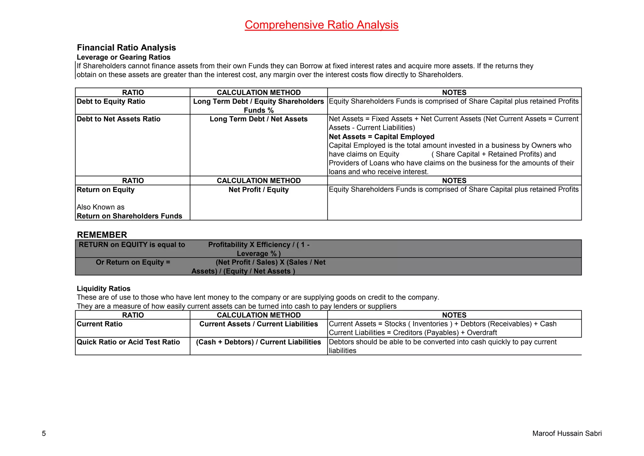 Comprehensive Ratio Analysis | PDF
