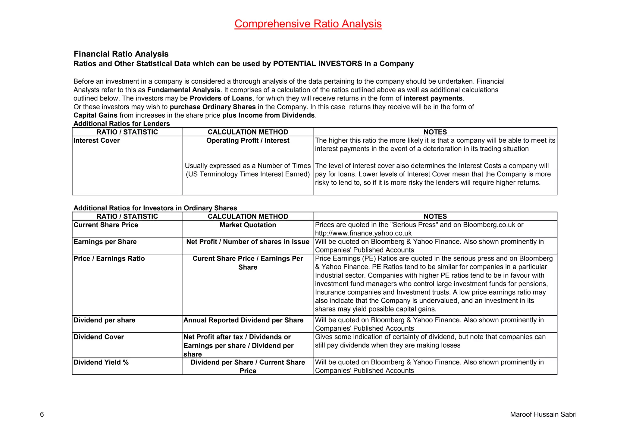Comprehensive Ratio Analysis | PDF