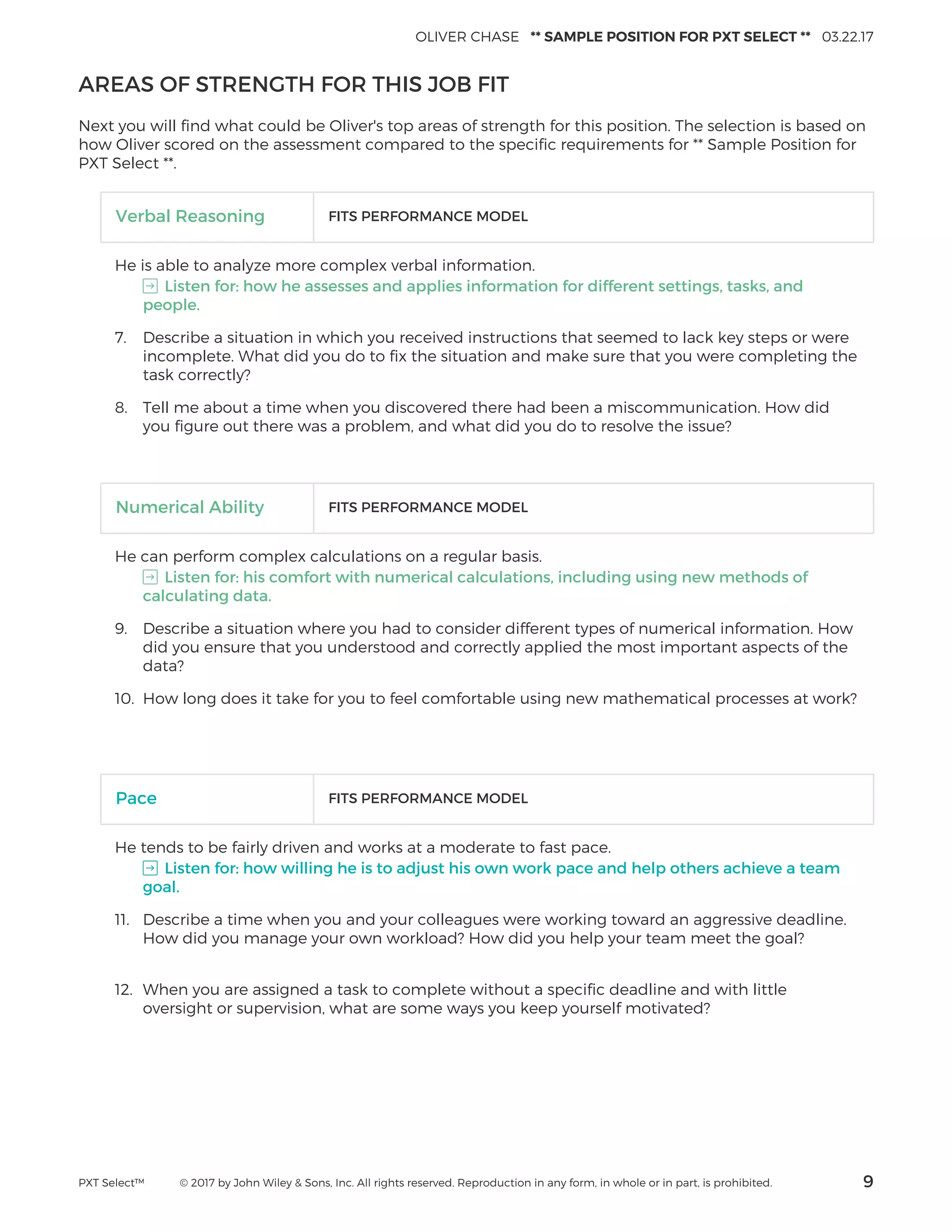 PXT Select™ Comprehensive Selection Report sample | PDF