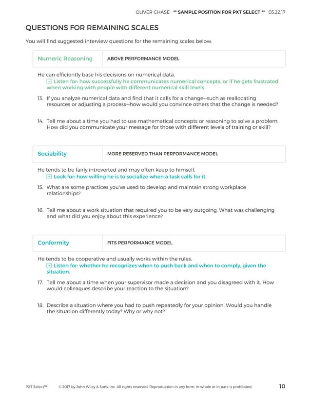 PXT Select™ Comprehensive Selection Report sample | PDF