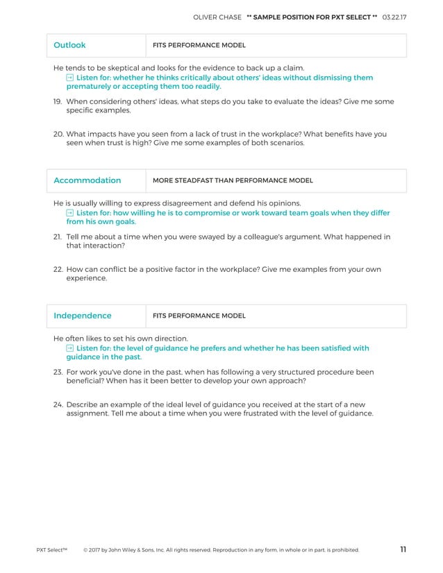 PXT Select™ Comprehensive Selection Report sample | PDF