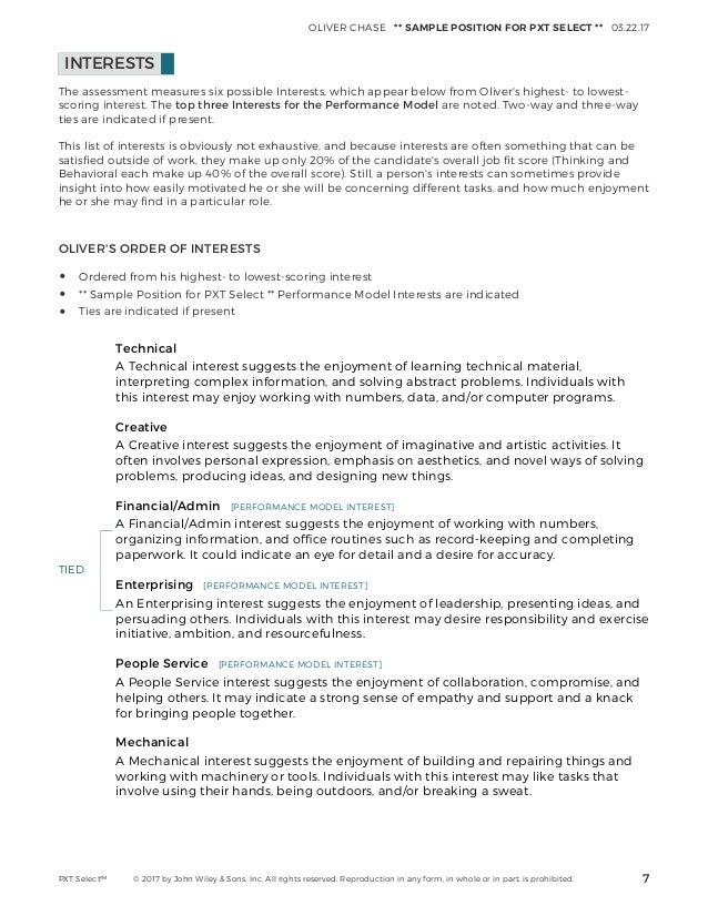 PXT Select™ Comprehensive Selection Report sample