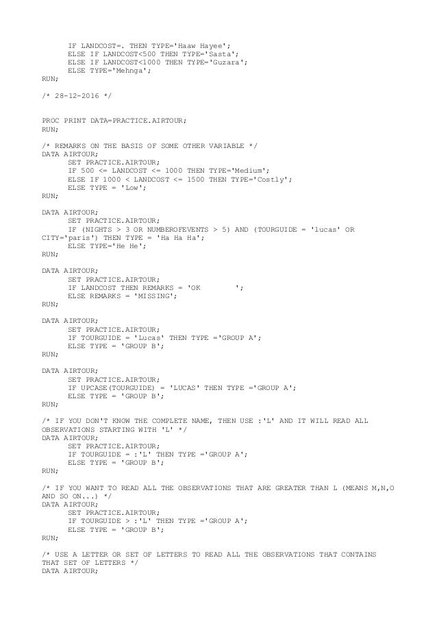 SAS codes and tricks Comprehensive all codess