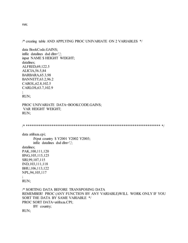 SAS codes and tricks Comprehensive all codes | PDF