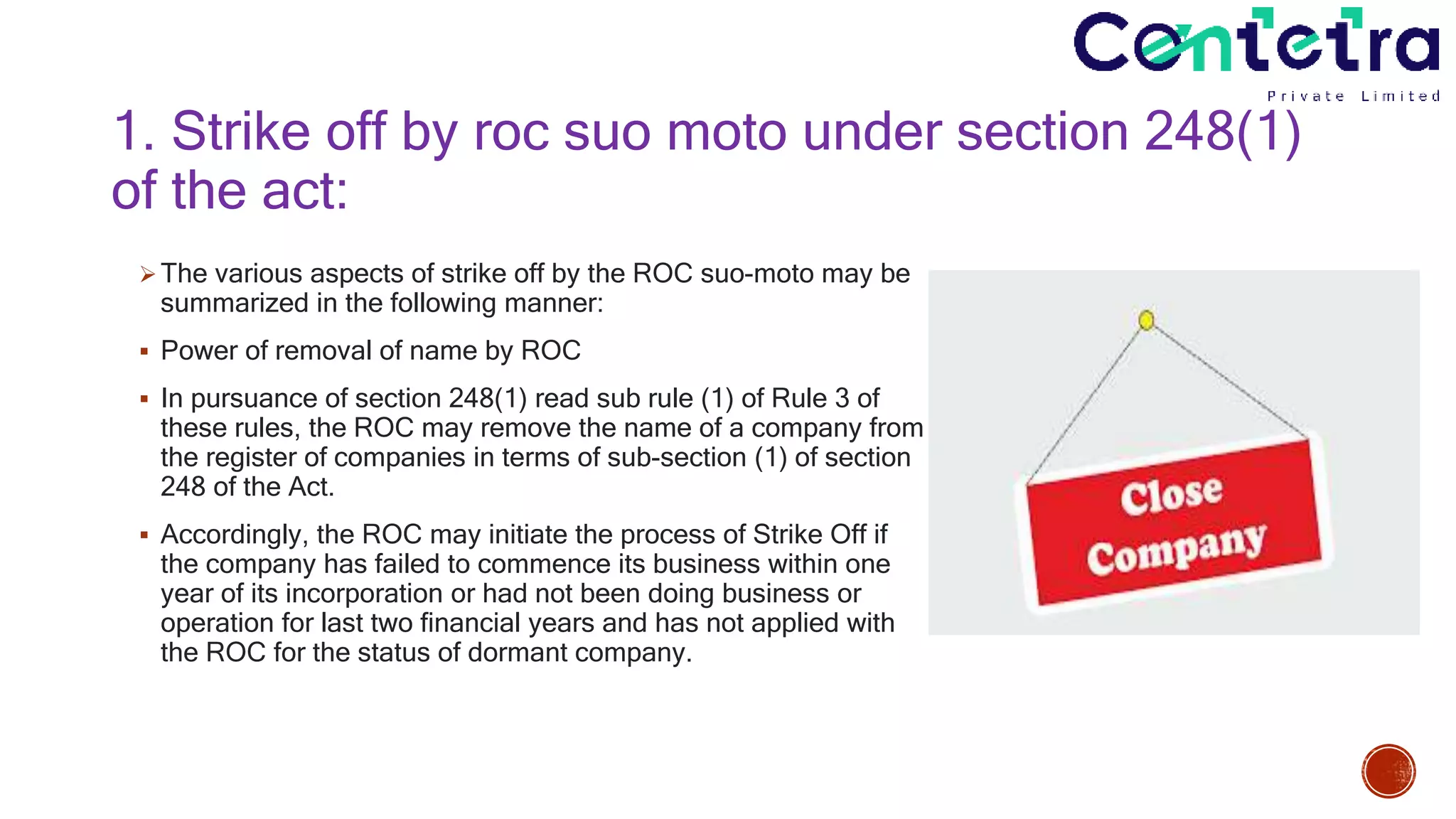Comprehensive analysis of strike off under companies act, 2013 | PPTX