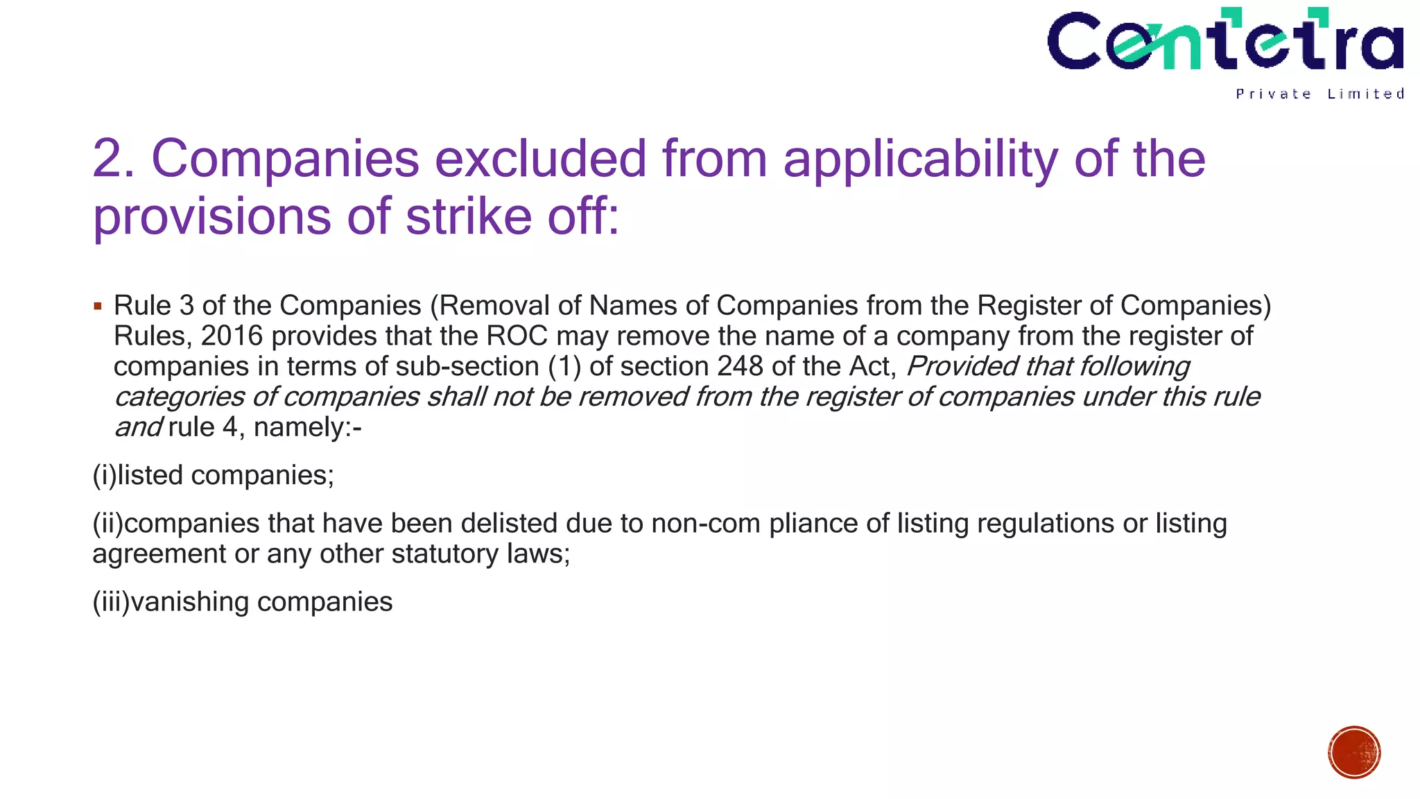 Comprehensive analysis of strike off under companies act, 2013 | PPTX
