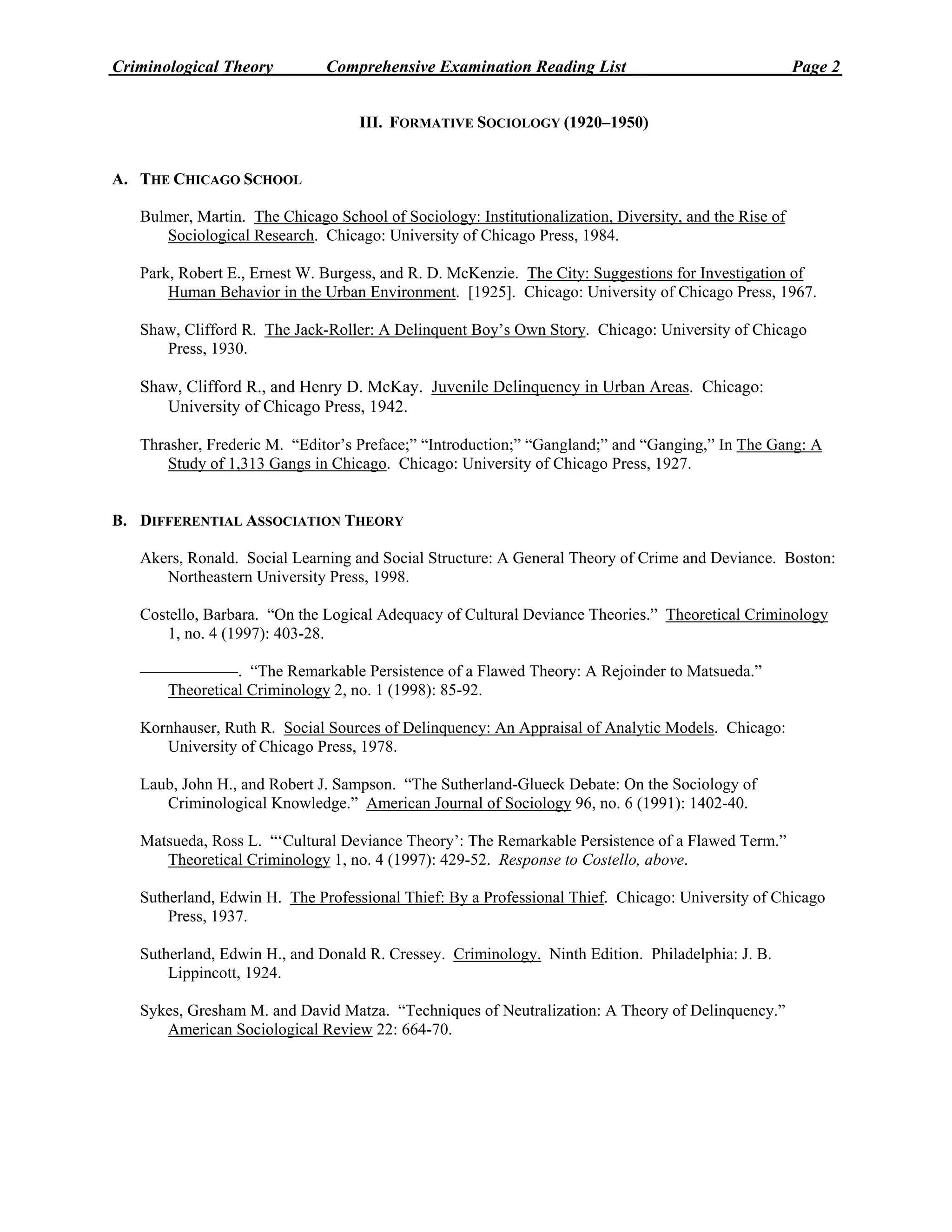 Comprehensive Exam Reading List | PDF