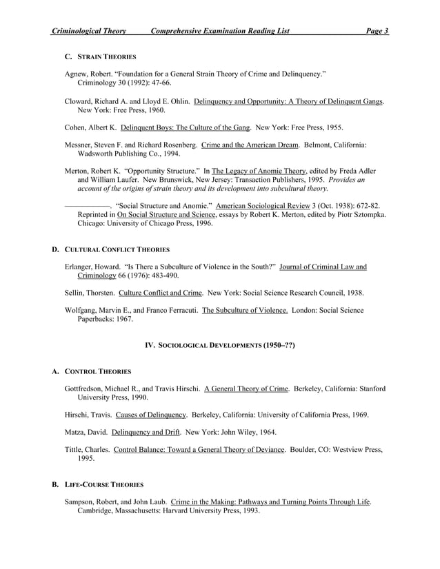 Comprehensive Exam Reading List