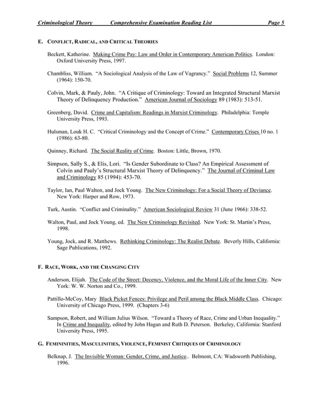 Comprehensive Exam Reading List