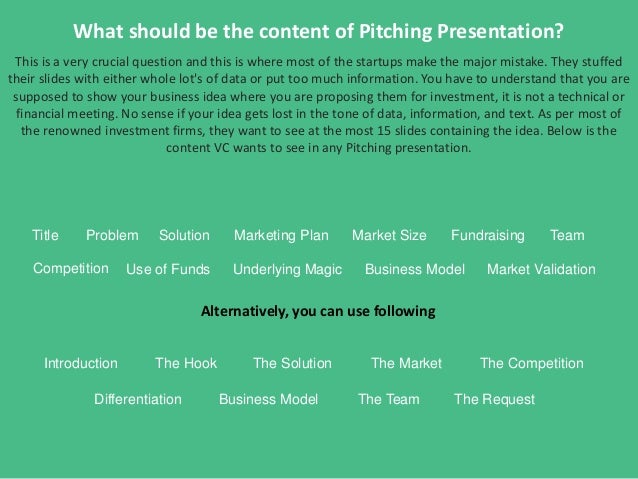 Comprehensive guide for pitching presentation