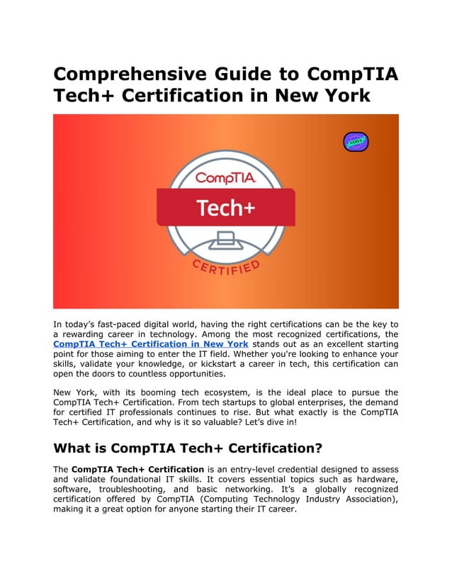 Comprehensive Guide to CompTIA Tech+ Certification in New York.docx