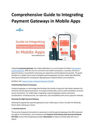 Comprehensive Guide to Integrating Payment Gateways in Mobile Apps | PDF