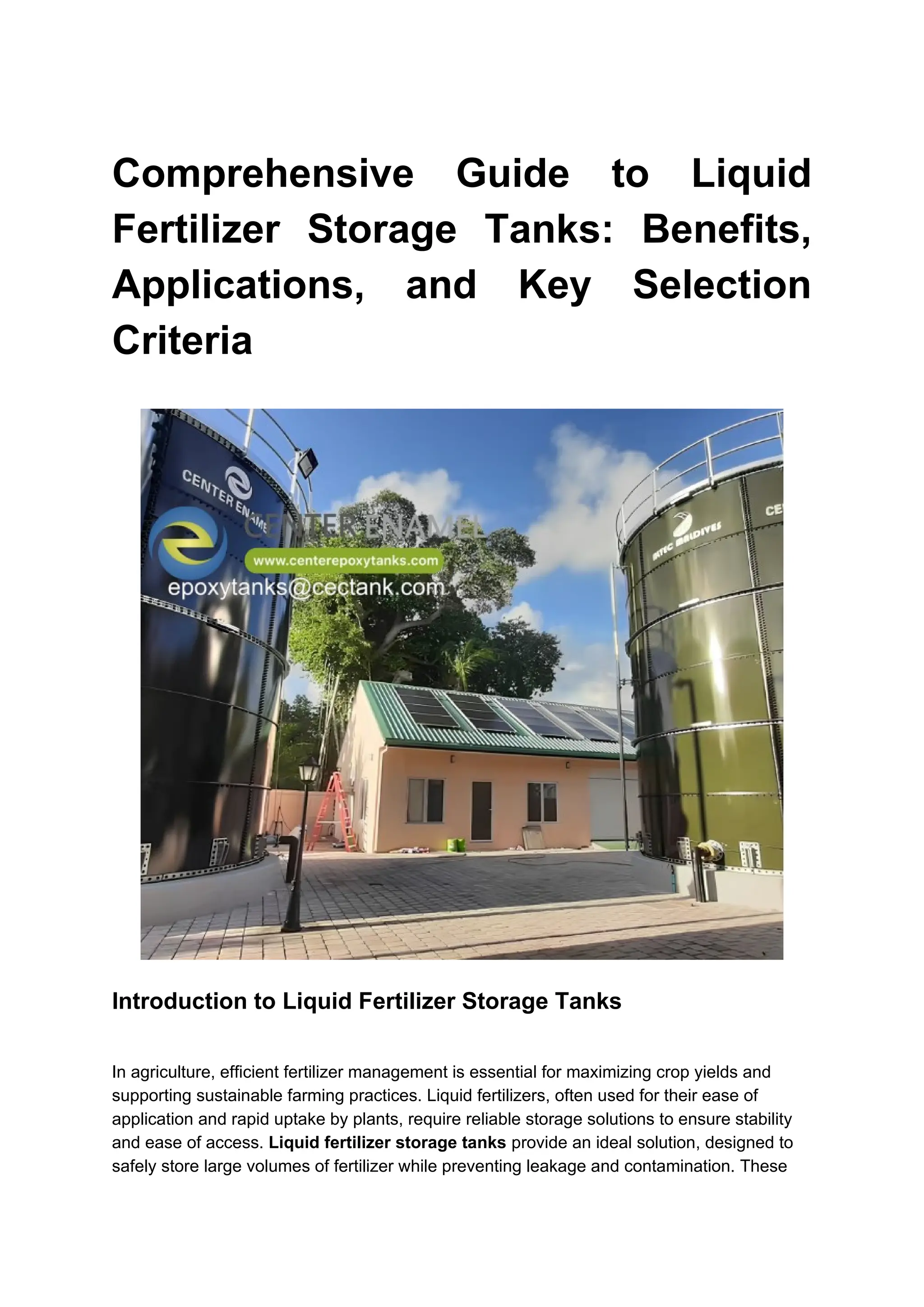 Comprehensive Guide to Liquid Fertilizer Storage Tanks_ Benefits ...