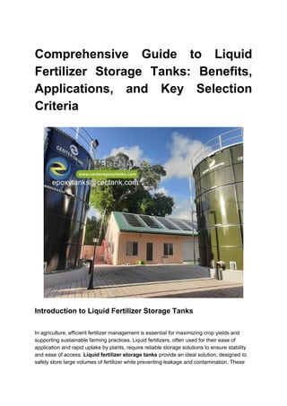 Comprehensive Guide to Liquid Fertilizer Storage Tanks_ Benefits ...