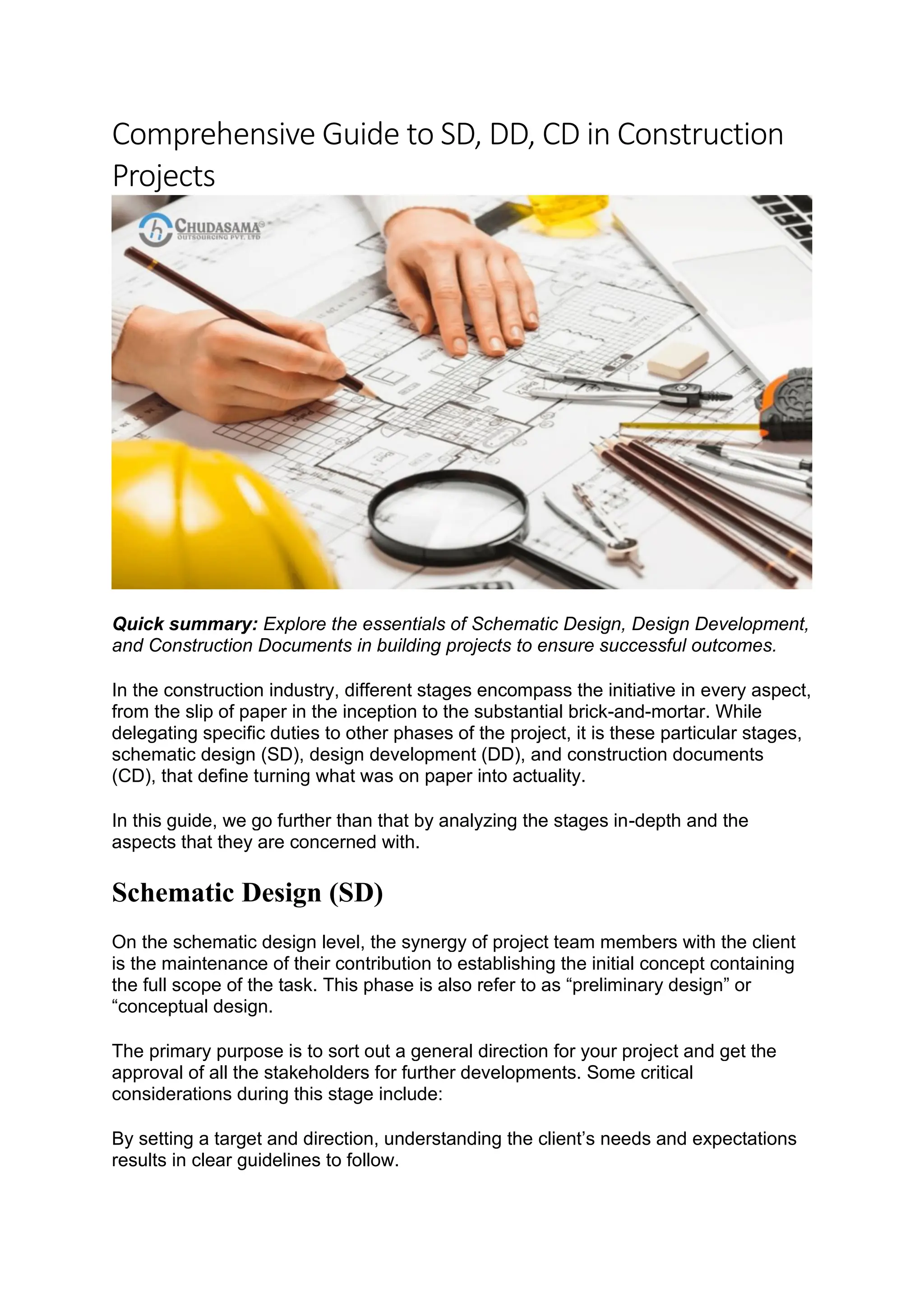 Comprehensive Guide to SD, DD, CD in Construction Projects | PDF