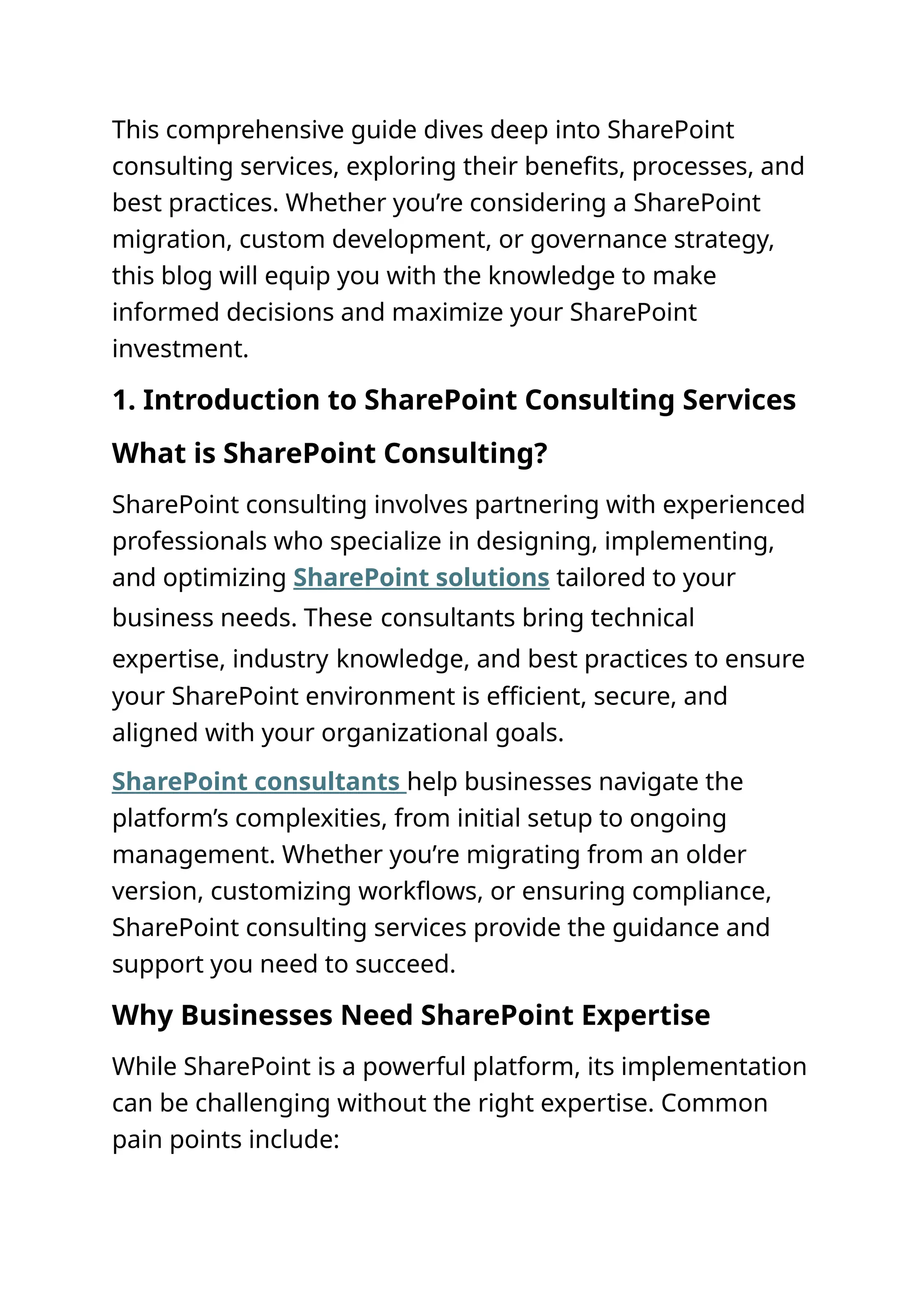 Comprehensive Guide to SharePoint Consulting Services – Benefits, Process, and Best Practices | DOCX