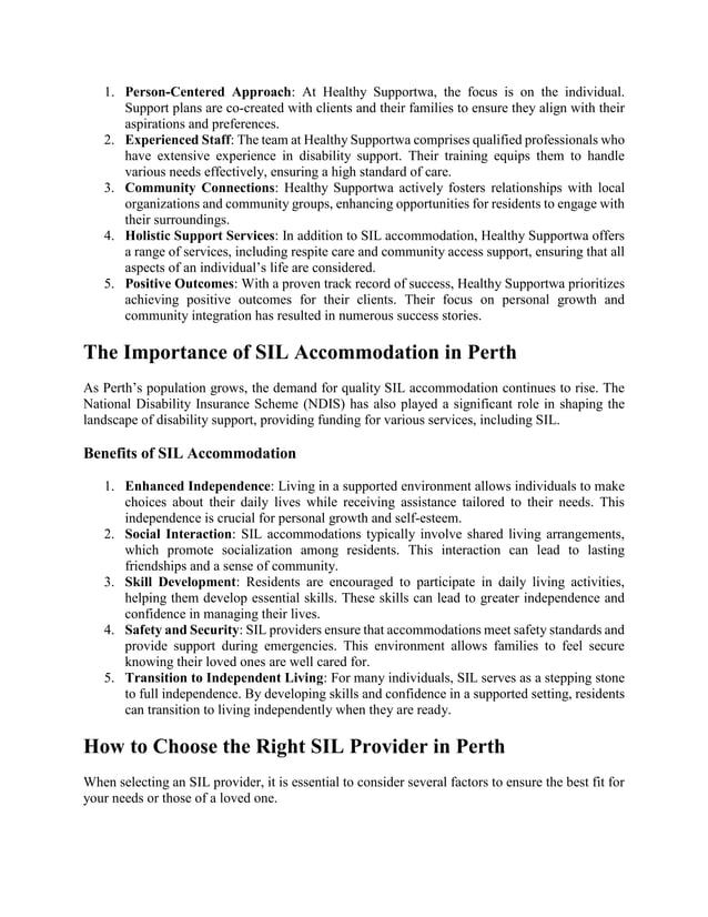 Comprehensive Guide to SIL Accommodation in Perth: Empowering Independence with Healthy ...
