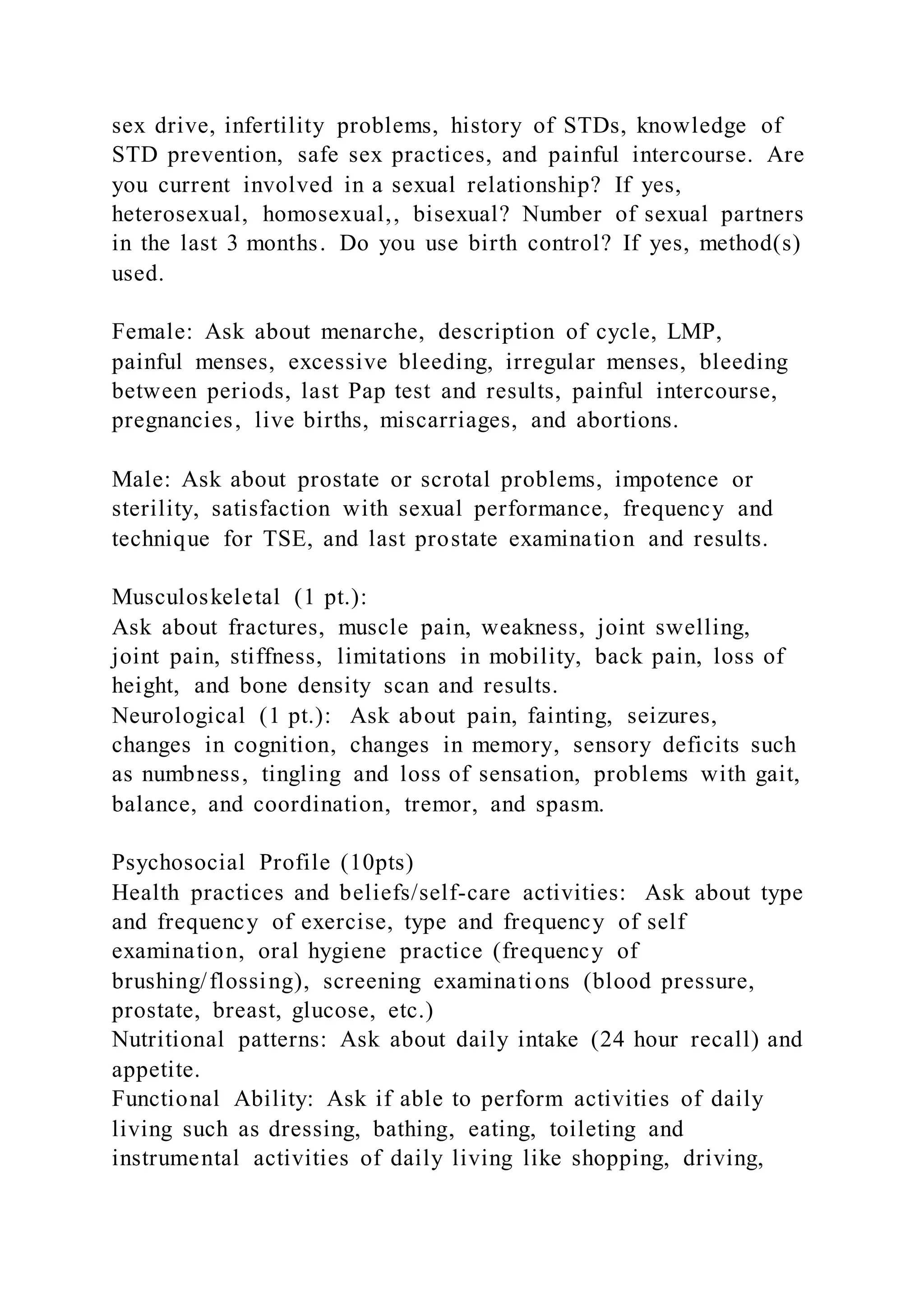 Comprehensive Health Assessment Form(50 points)Health History | DOCX