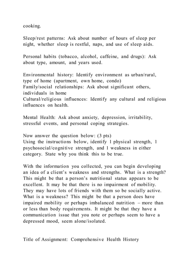 Comprehensive Health Assessment Form(50 points)Health History | DOCX ...