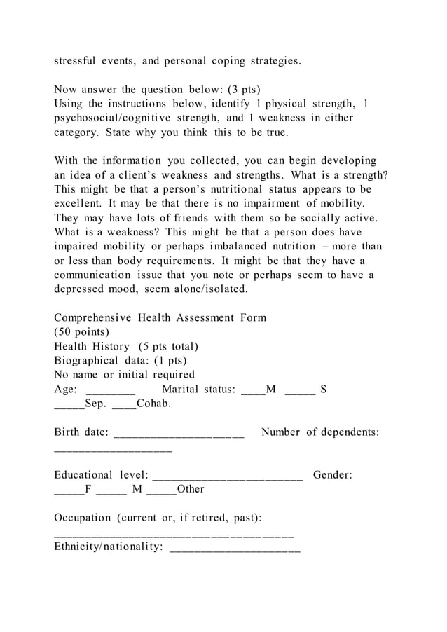 Comprehensive Health Assessment Form(50 points)Health History | DOCX ...