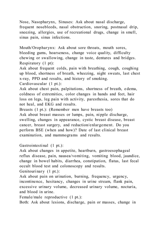 Comprehensive Health Assessment Form(50 points)Health History | DOCX ...