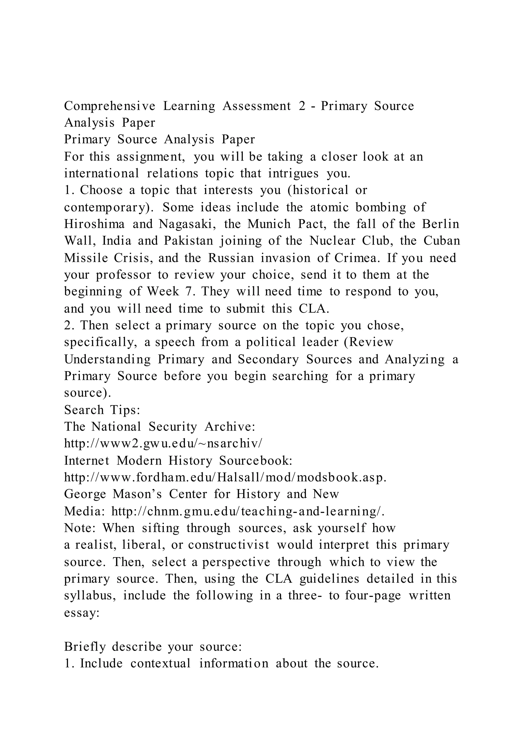 Comprehensive Learning Assessment 2 - Primary Source Analysis Pape | DOCX