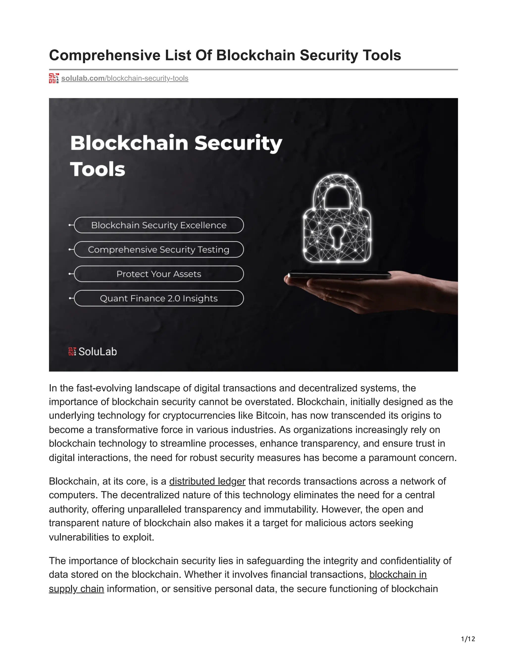 Comprehensive List Of Blockchain Security Tools Pdf Information And Network Security Computing