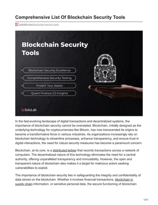 Comprehensive List Of Blockchain Security Tools | PDF