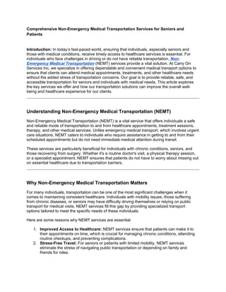 Comprehensive Non-Emergency Medical Transportation Services for Seniors ...