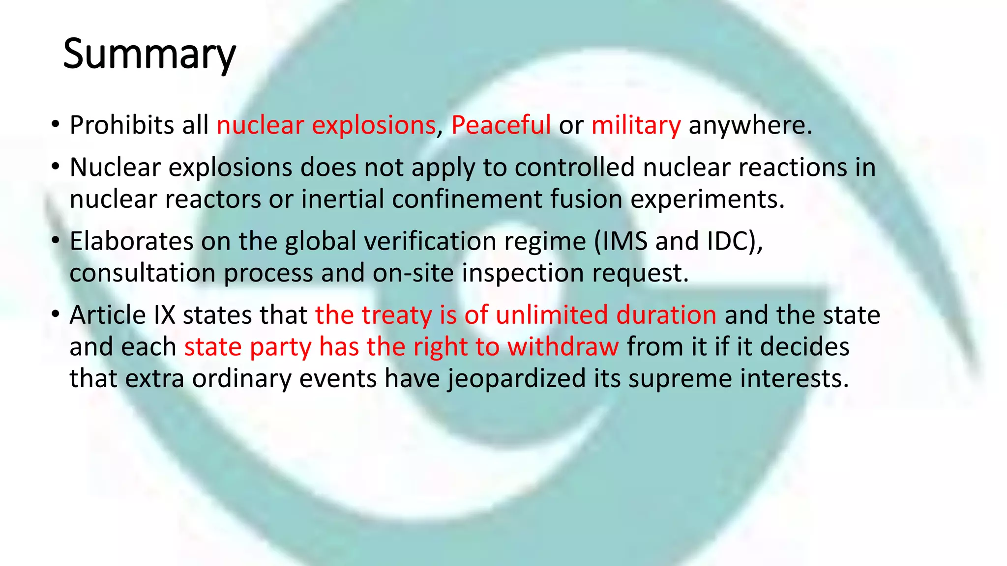 Comprehensive nuclear test ban treaty | PPTX