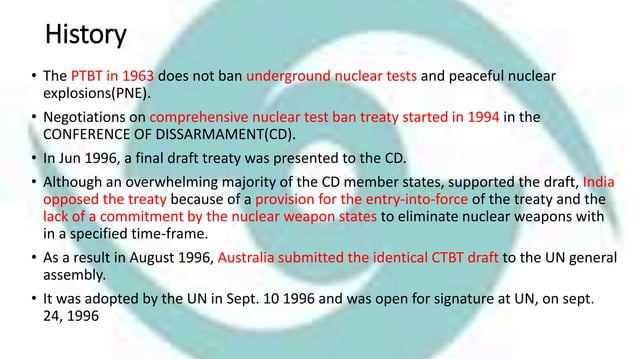 Comprehensive nuclear test ban treaty | PPT