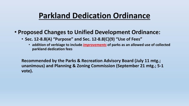 Comprehensive Plan & Parkland Dedication Ordinance | PPT