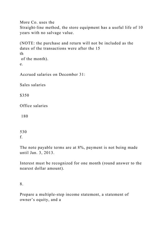 Comprehensive Problem More Co. is a merchandising business.T.docx