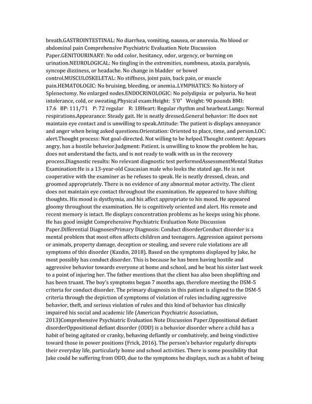 Comprehensive Psychiatric Evaluation Note Discussion Paper.docx