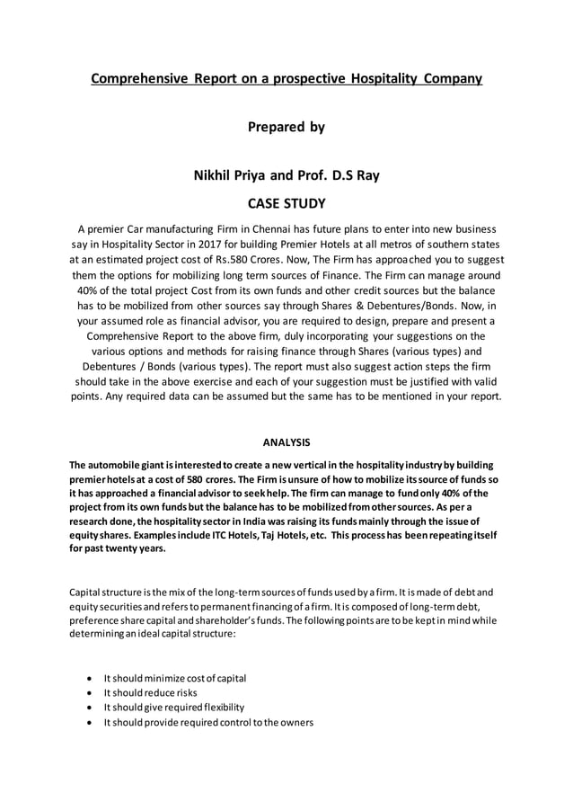 Comprehensive report on a prospective hospitality company | PDF